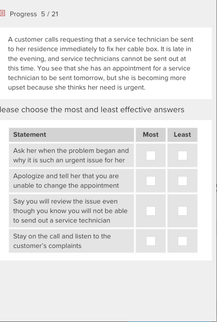 Solved Progress 521A customer calls requesting that a | Chegg.com