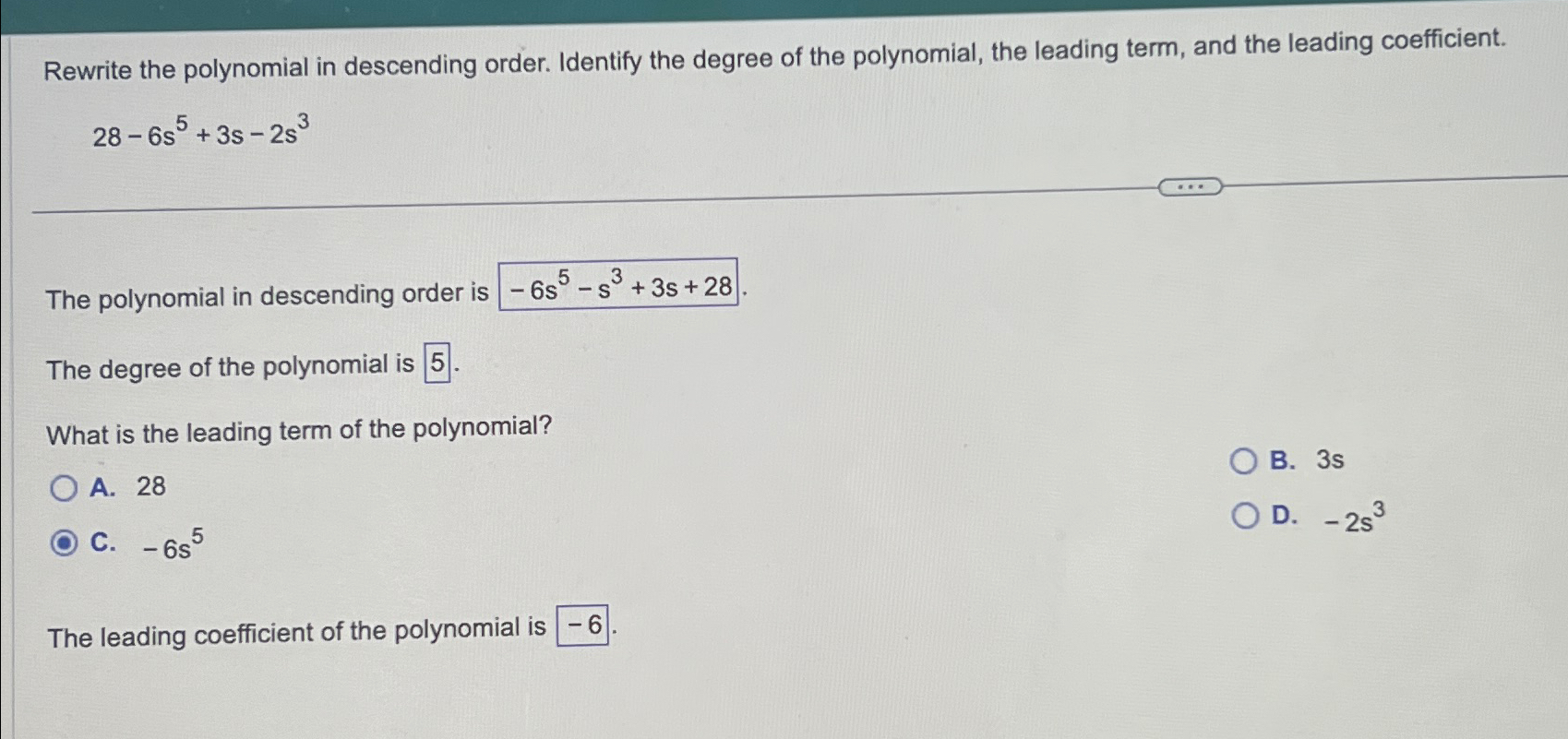 Solved Rewrite the polynomial in descending order. Identify | Chegg.com
