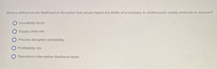 Solved What Is Defined As The Likelihood Of Disruption That Chegg