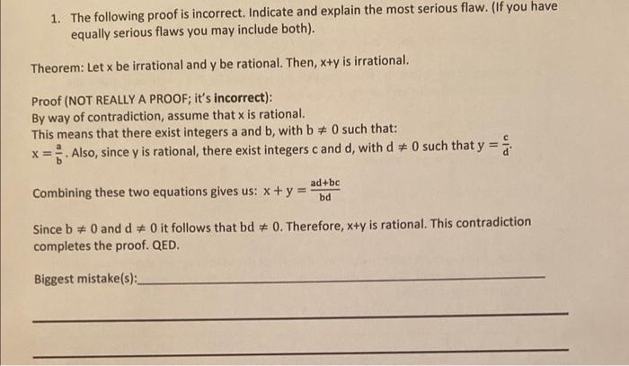 Solved 1. The following proof is incorrect. Indicate and | Chegg.com