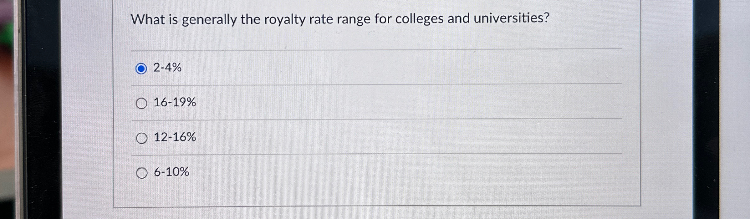 Solved What is generally the royalty rate range for colleges | Chegg.com