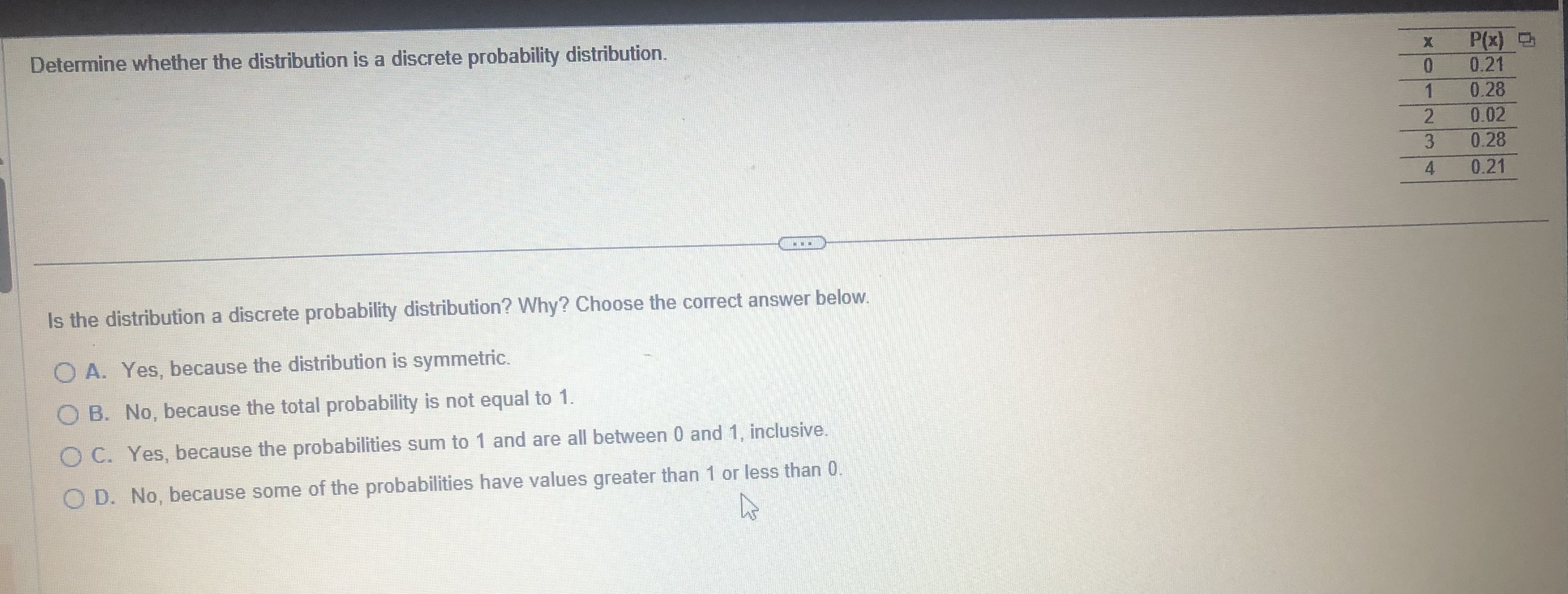 Solved Determine whether the distribution is a discrete | Chegg.com