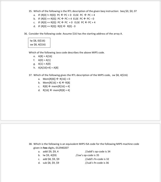 Solved 35. Which of the following is the RTL description of | Chegg.com
