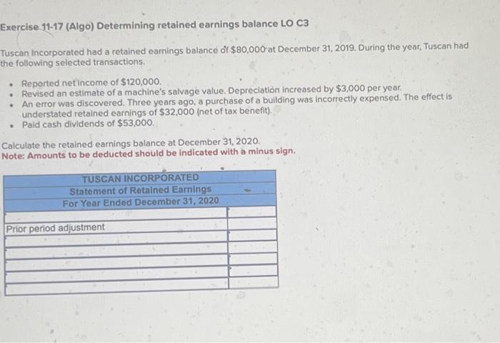 Solved Exercise 11-17 (Algo) Determining retained earnings | Chegg.com