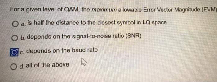 Solved For a given level of QAM, the maximum allowable Error | Chegg.com