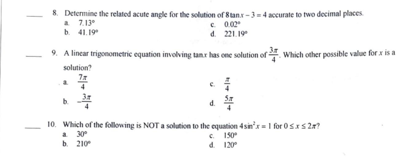 Solved 8. Determine the related acute angle for the solution | Chegg.com