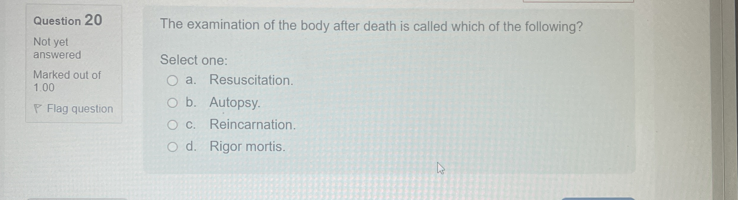 Solved Question 20Not yet answeredMarked out of 1.00Flag | Chegg.com Solved Question 20Not yet answeredMarked out of 1.00Flag | Chegg.com