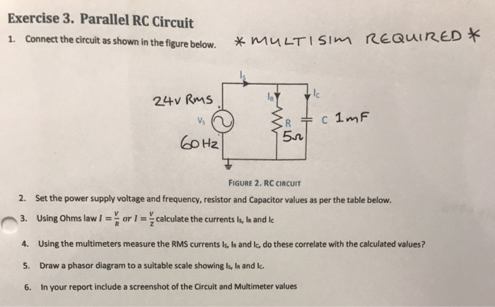 Solved Exercise 3. Parallel RC Circuit shown in the figure | Chegg.com