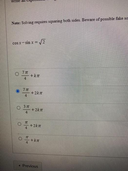 Solved MAKE SURE CALCULATOR IS IN RADIANS! 4) Solve the | Chegg.com