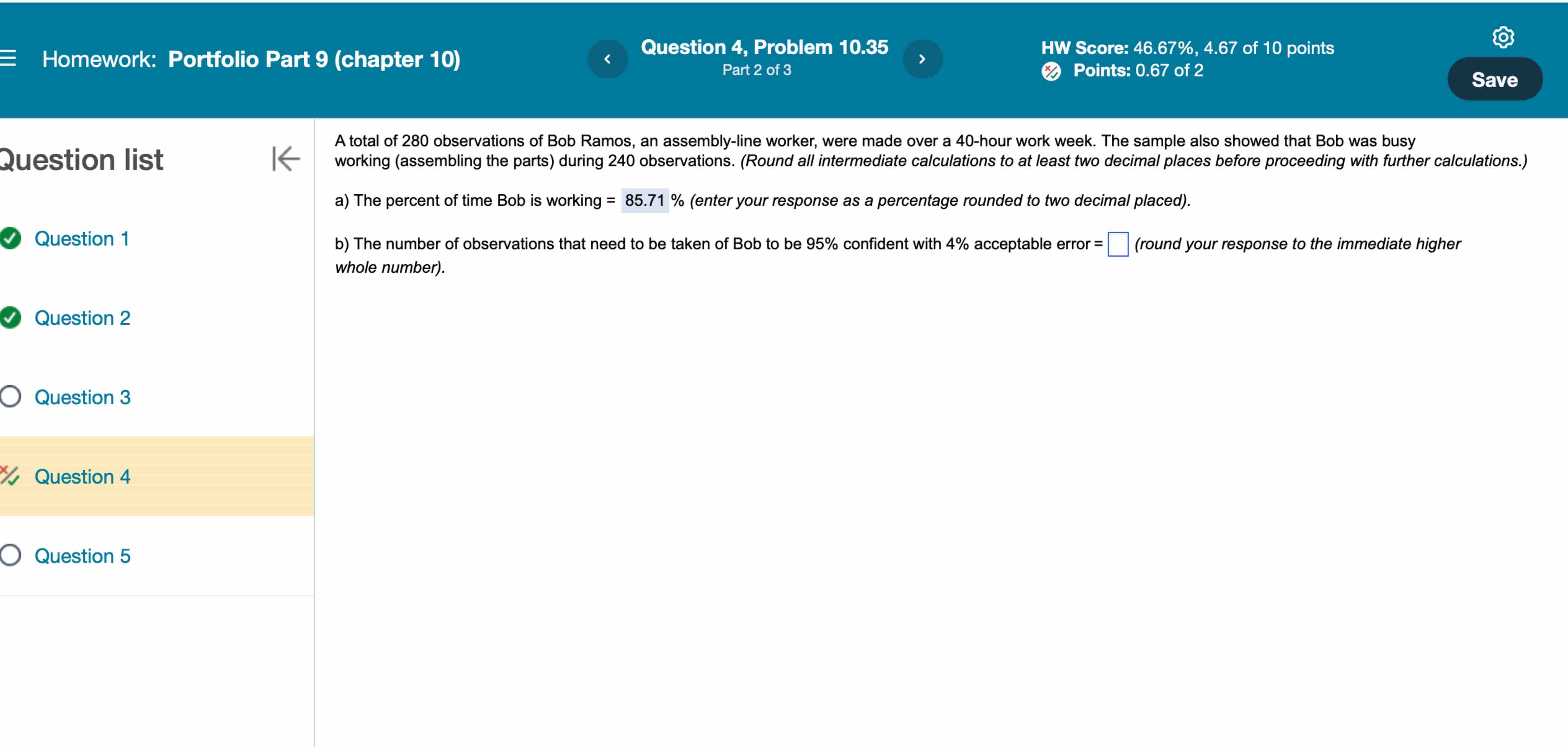 Solved A total of 280 ﻿observations of Bob Ramos, an | Chegg.com