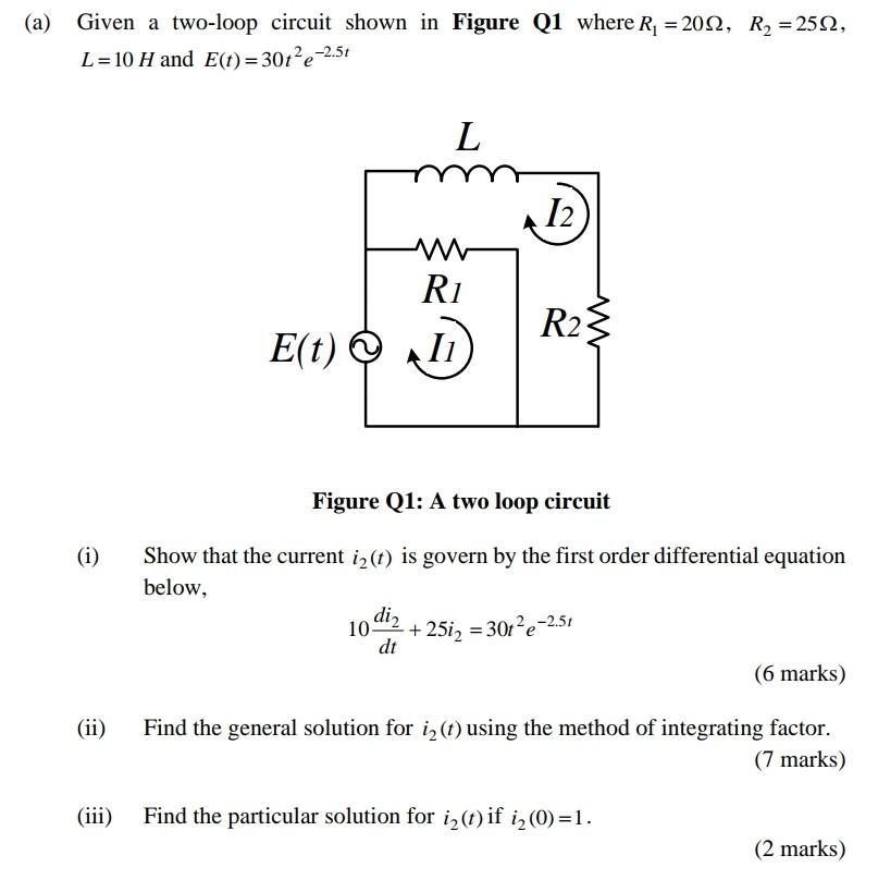 Solved (a) Given a two-loop circuit shown in Figure Q1 where | Chegg.com