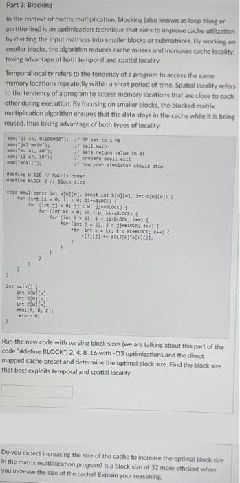 Part 3: Blocking In the context of matrix | Chegg.com