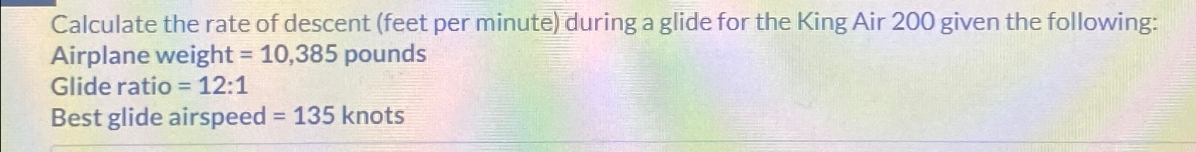 Solved Calculate the rate of descent (feet per minute) | Chegg.com