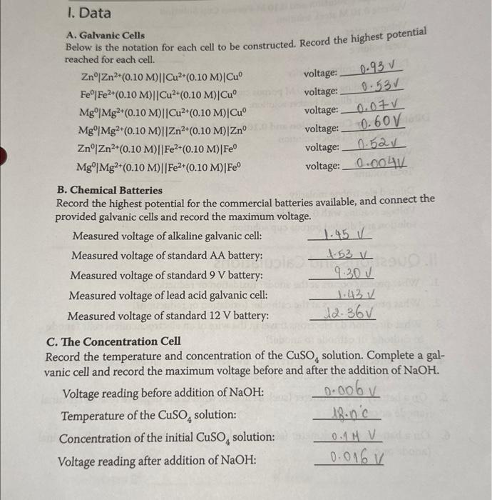 Solved A. Galvanic Cells Below is the notation for each cell | Chegg.com
