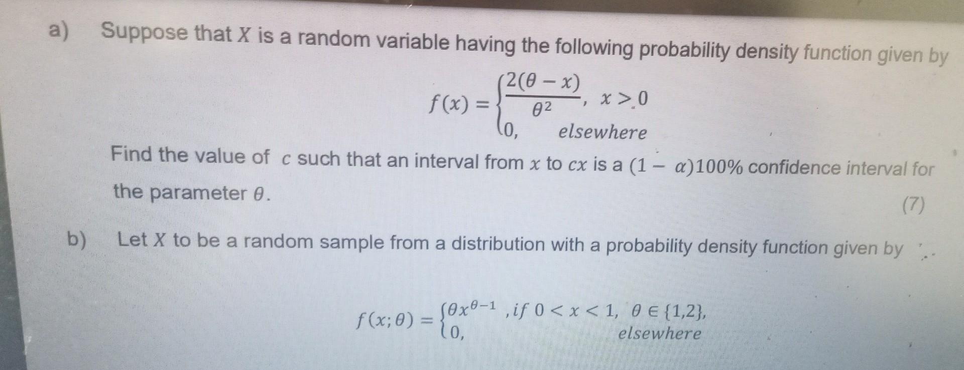 Solved a) Suppose that X is a random variable having the | Chegg.com