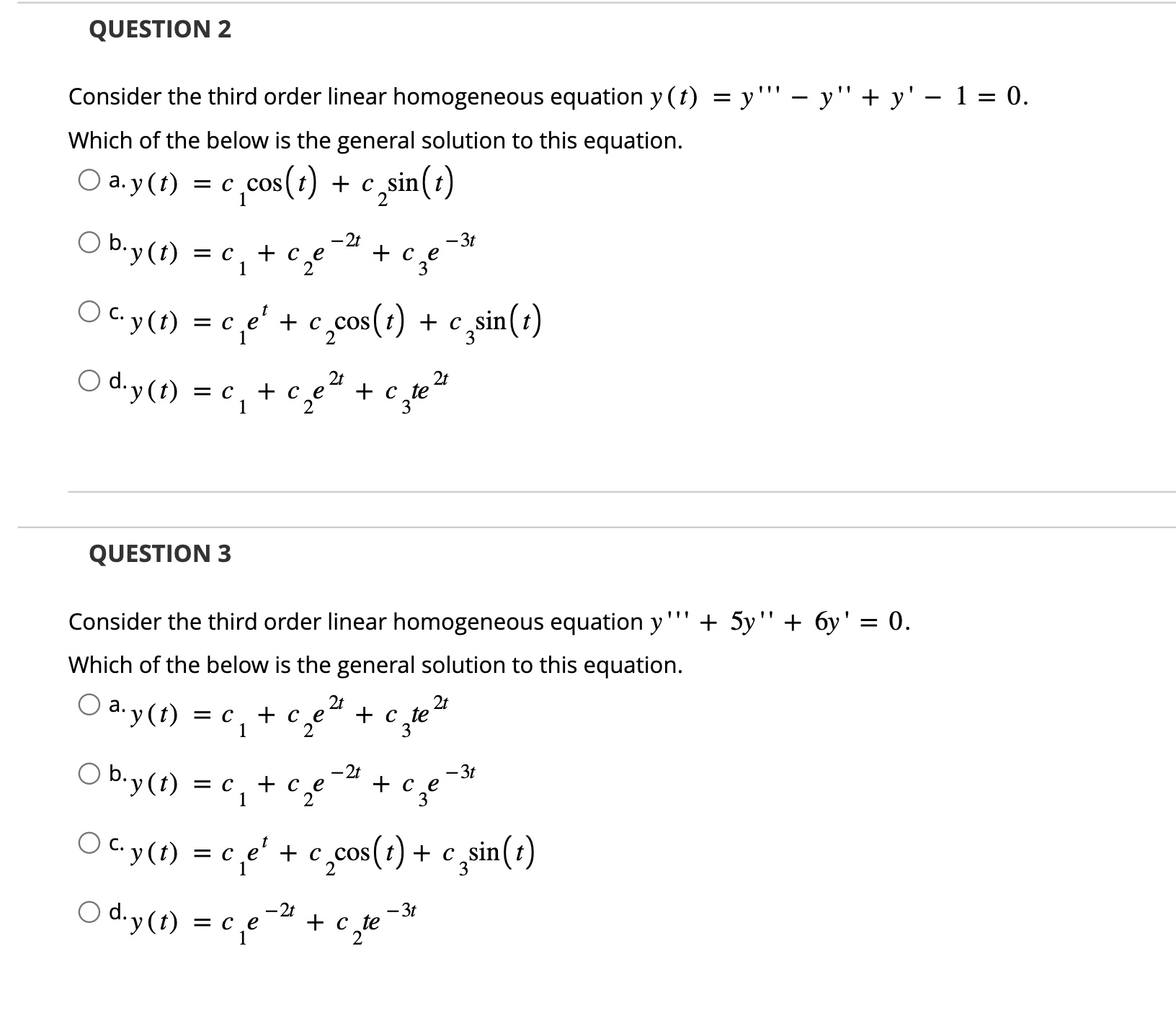 Solved QUESTION 2Consider the third order linear homogeneous | Chegg.com