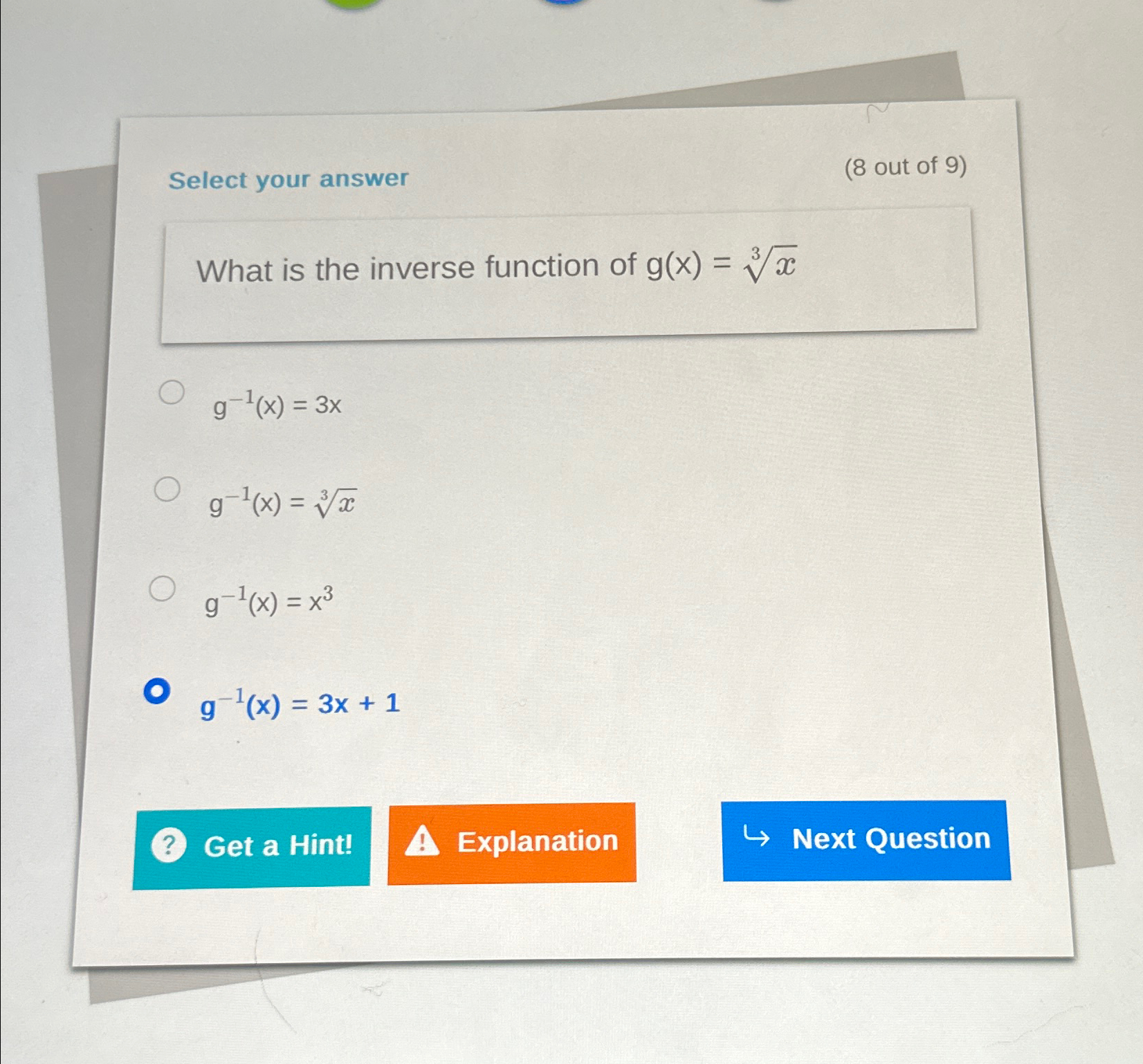 Solved Select your answer(8 ﻿out of 9 )What is the inverse | Chegg.com