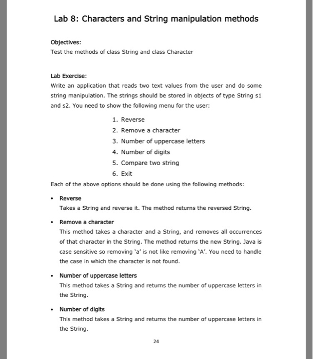 Solved Lab 8: Characters and String manipulation methods | Chegg.com