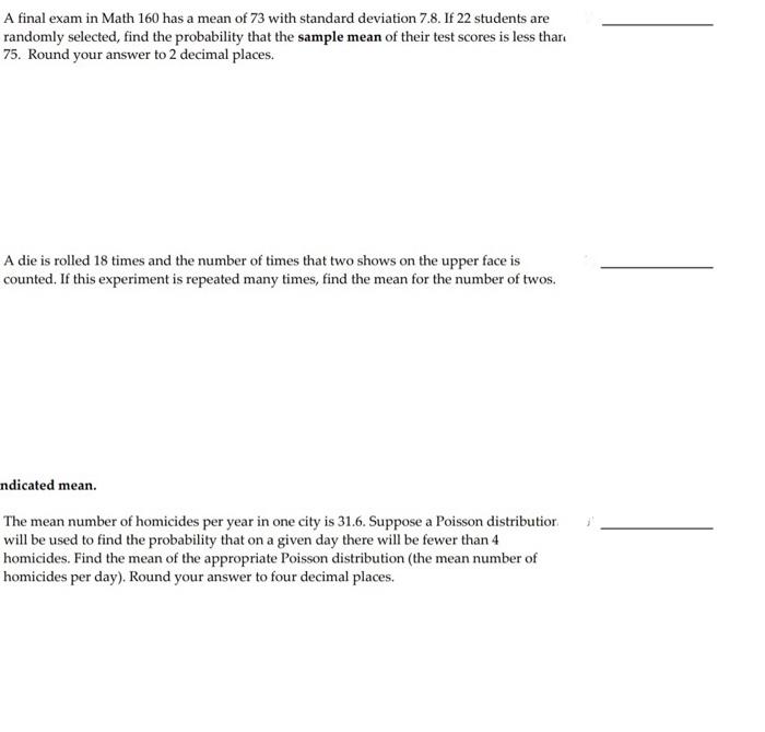 Solved A final exam in Math 160 has a mean of 73 with | Chegg.com