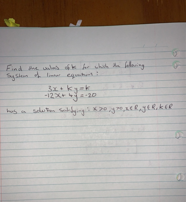 Solved Find the values of k for which the following System | Chegg.com