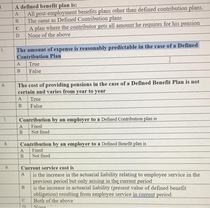 Solved A Defined Benefit Plan Is A Quad All Post 8005