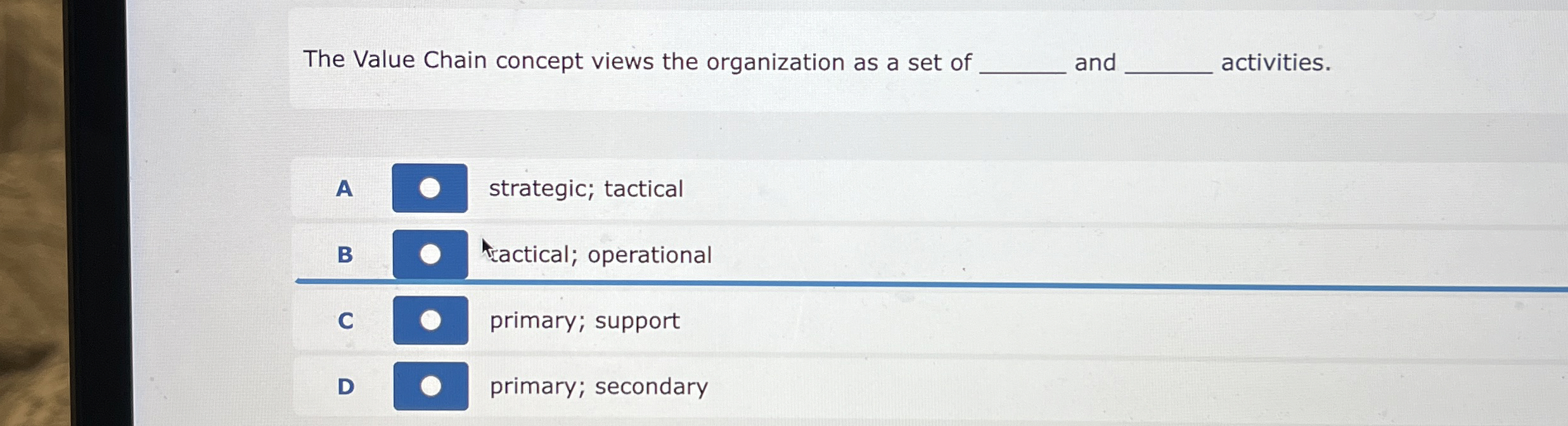 Solved The Value Chain concept views the organization as a | Chegg.com