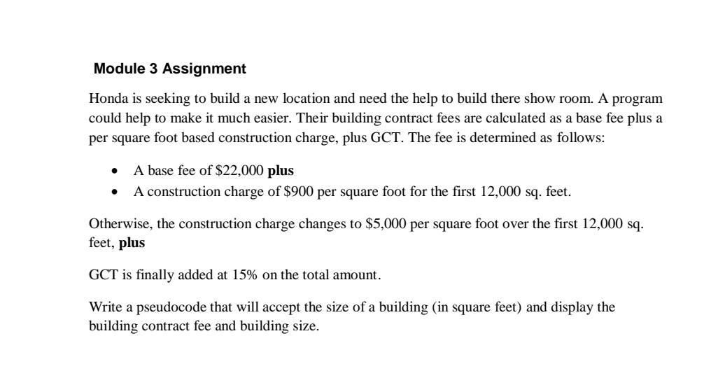 Solved Module 3 Assignment Honda is seeking to build a new | Chegg.com