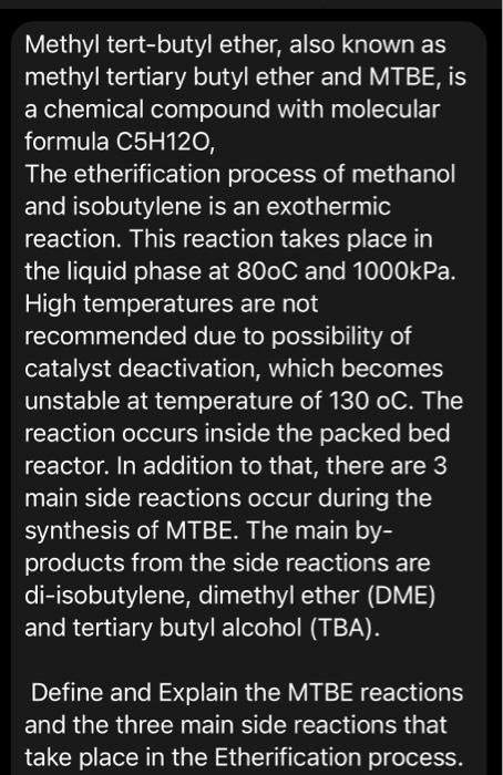 Solved Methyl tert-butyl ether, also known as methyl | Chegg.com