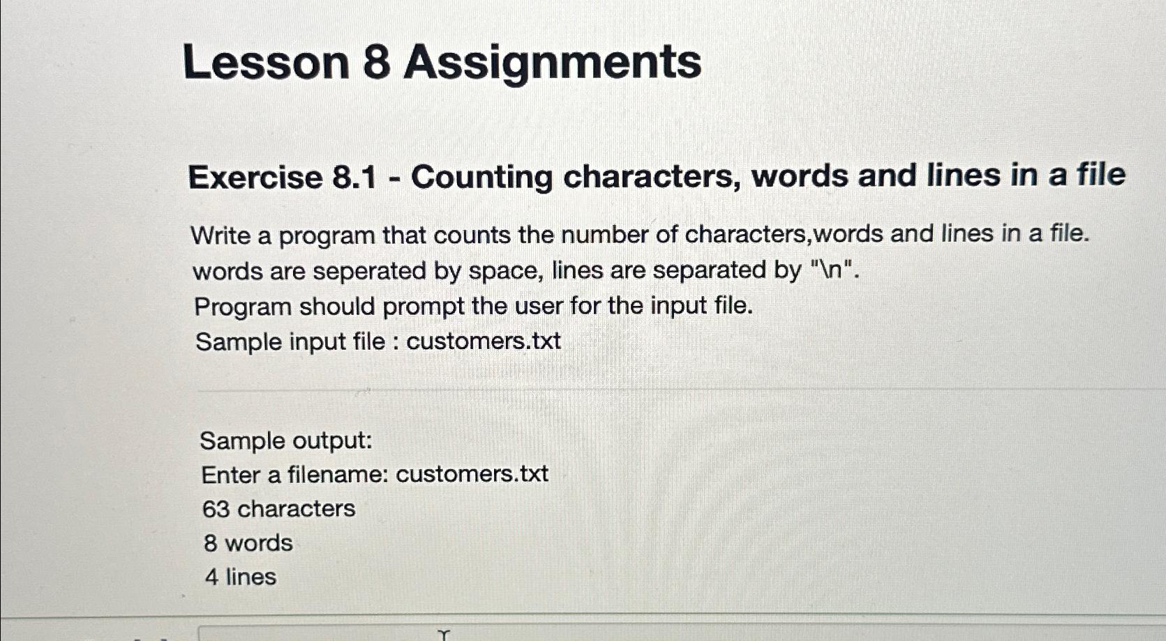 Solved Lesson 8 ﻿AssignmentsExercise 8.1 - ﻿Counting | Chegg.com
