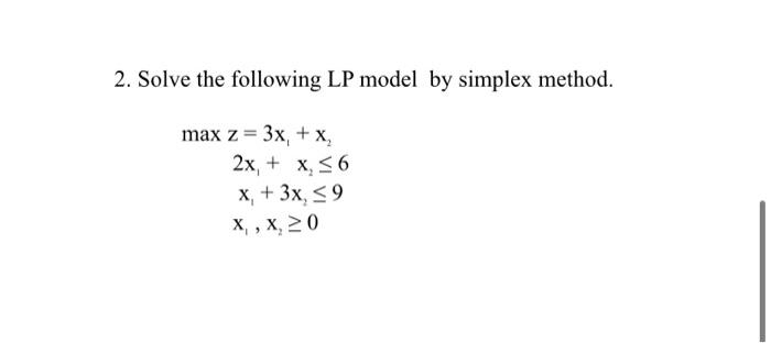 Solved 2. Solve the following LP model by simplex method. | Chegg.com