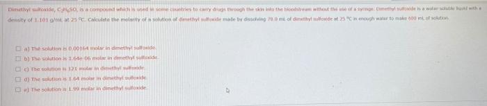 Solved Dimethyl sulfoxide, C2H6SO, is a compound which is | Chegg.com