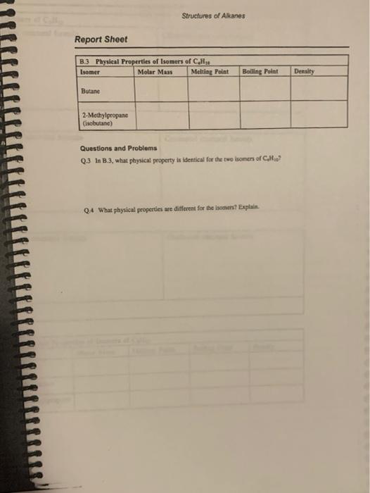 Solved Structures of Alkanes Report Sheet B.3 Physical | Chegg.com