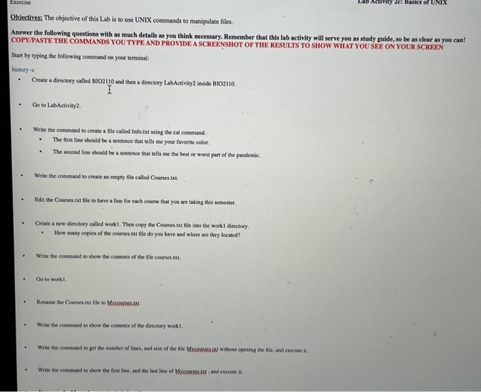 Solved Qbiectives The Objective Of This Lab Is To Use Unix 0473