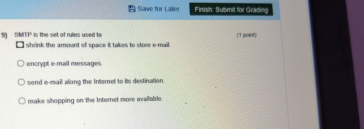 Solved Save for LaterFinish: Submit for GradingSMTP is the | Chegg.com