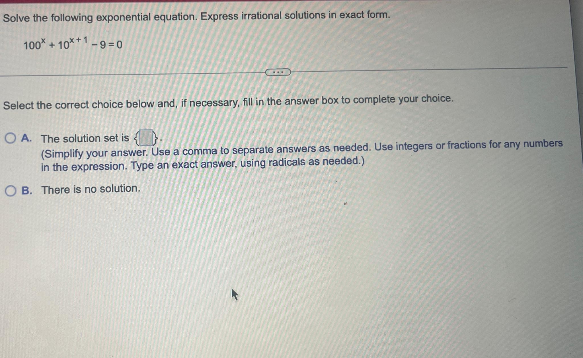 Solved Solve the following exponential equation. Express | Chegg.com