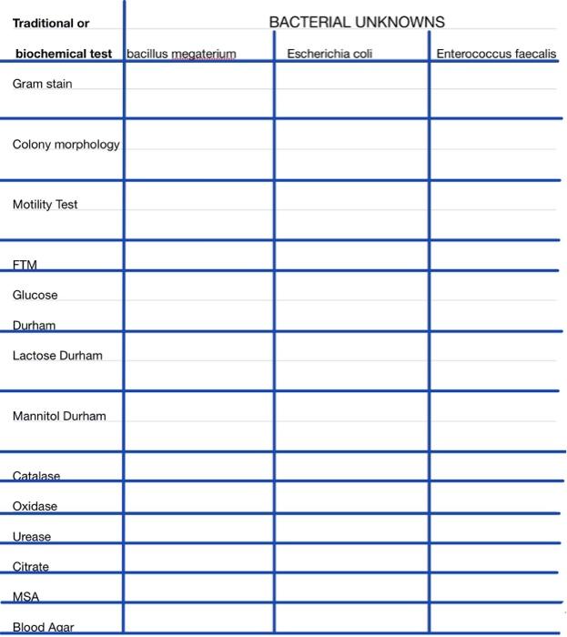Solved Traditional or BACTERIAL UNKNOWNS biochemical test | Chegg.com