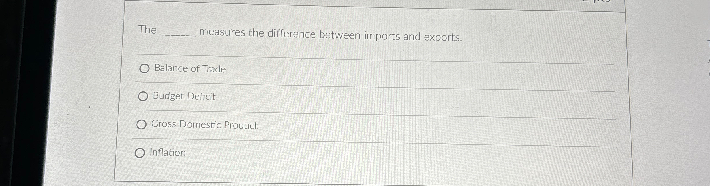 Solved The ﻿measures the difference between imports and | Chegg.com