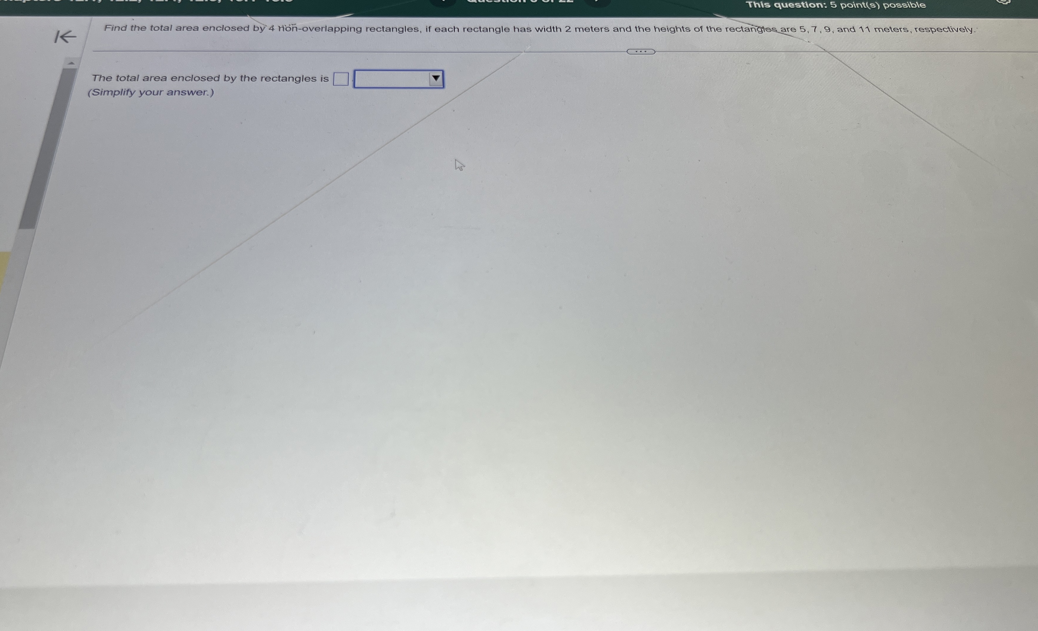 Solved This question: 5 ﻿point(s) ﻿possibleThe total area | Chegg.com