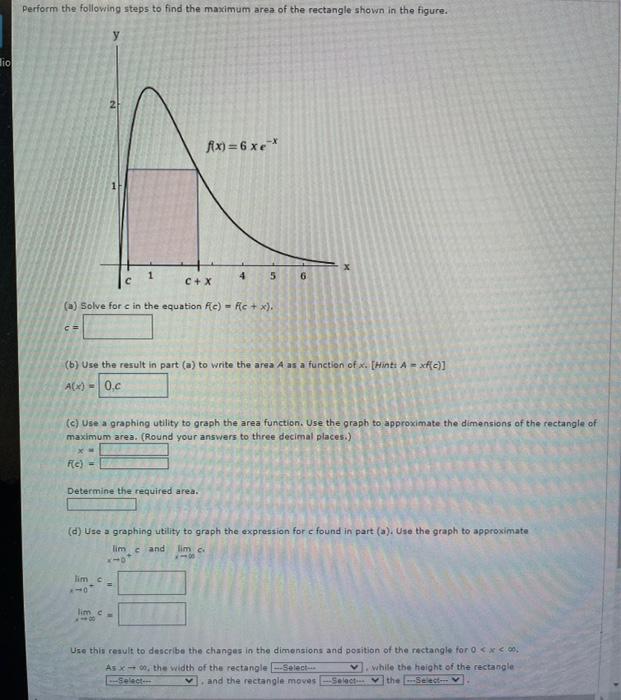 Solved Perform the following steps to find the maximum area | Chegg.com