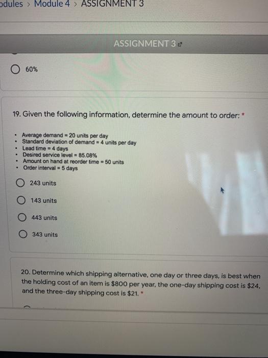 Solved dules Module 4 > ASSIGNMENT 3 ASSIGNMENT 32 60% 19. | Chegg.com
