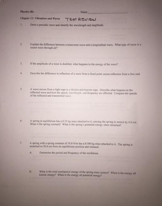 Solved Physics (8) Chapter 11: Vibrations and Waves TEST | Chegg.com