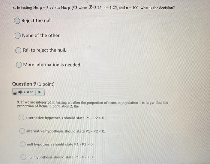 Solved 8. In testing Ho: u = 3 versus Ha: u +3 when 7=3,25, | Chegg.com