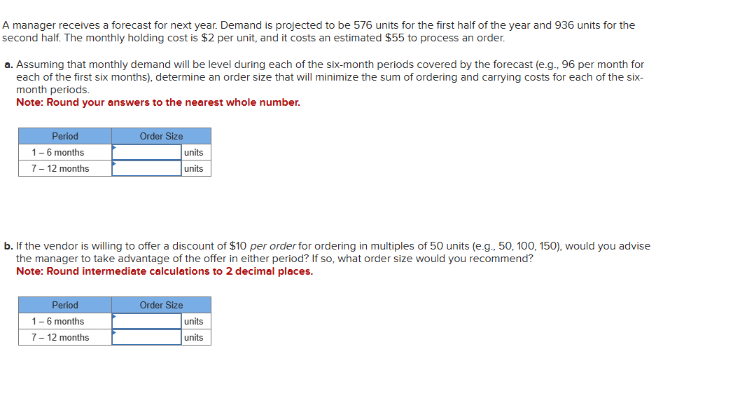 Solved A manager receives a forecast for next year. Demand | Chegg.com