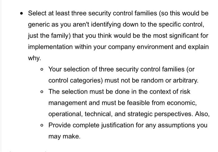 Solved - Select at least three security control families (so | Chegg.com