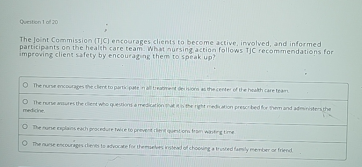 Solved Question 1 ﻿of 20The Joint Commission (TJC) | Chegg.com