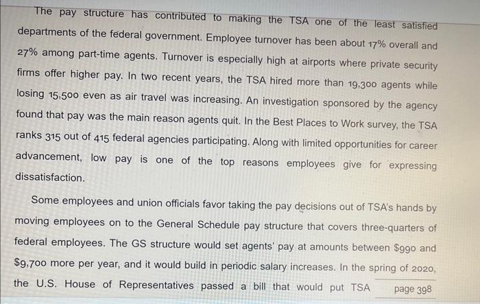 Solved TSA Tries to Improve Its Pay Structure As a U.S. | Chegg.com