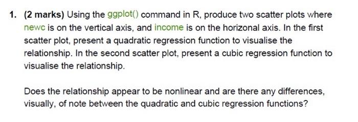 Solved using the ggplot() command in R , produce two scatter | Chegg.com