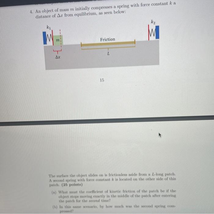 Solved 4. An object of mass m initially compresses a spring | Chegg.com