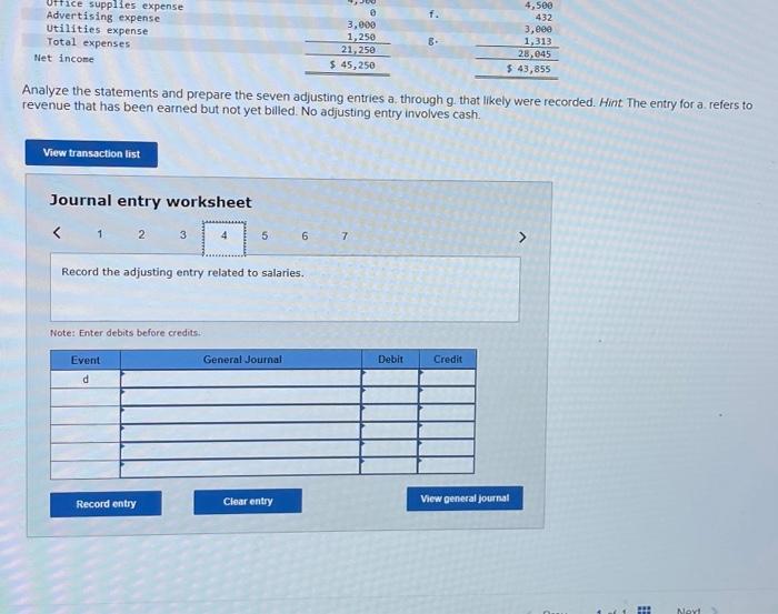 Solved Journal entry worksheet 23456 Record the adjusting | Chegg.com