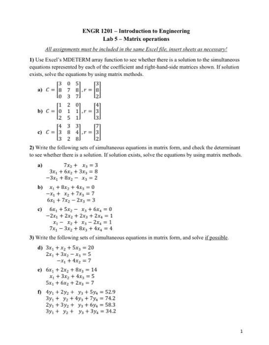Solved - ENGR 1201 - Introduction to Engineering Lab 5 - | Chegg.com